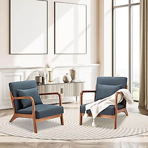 Esright Modern Accent Chairs for Living Room, Mid Century Modern Living Room Bedroom Reading Comfy Lounge Chairs, Small Side Armchair for Bedrooms in Blue