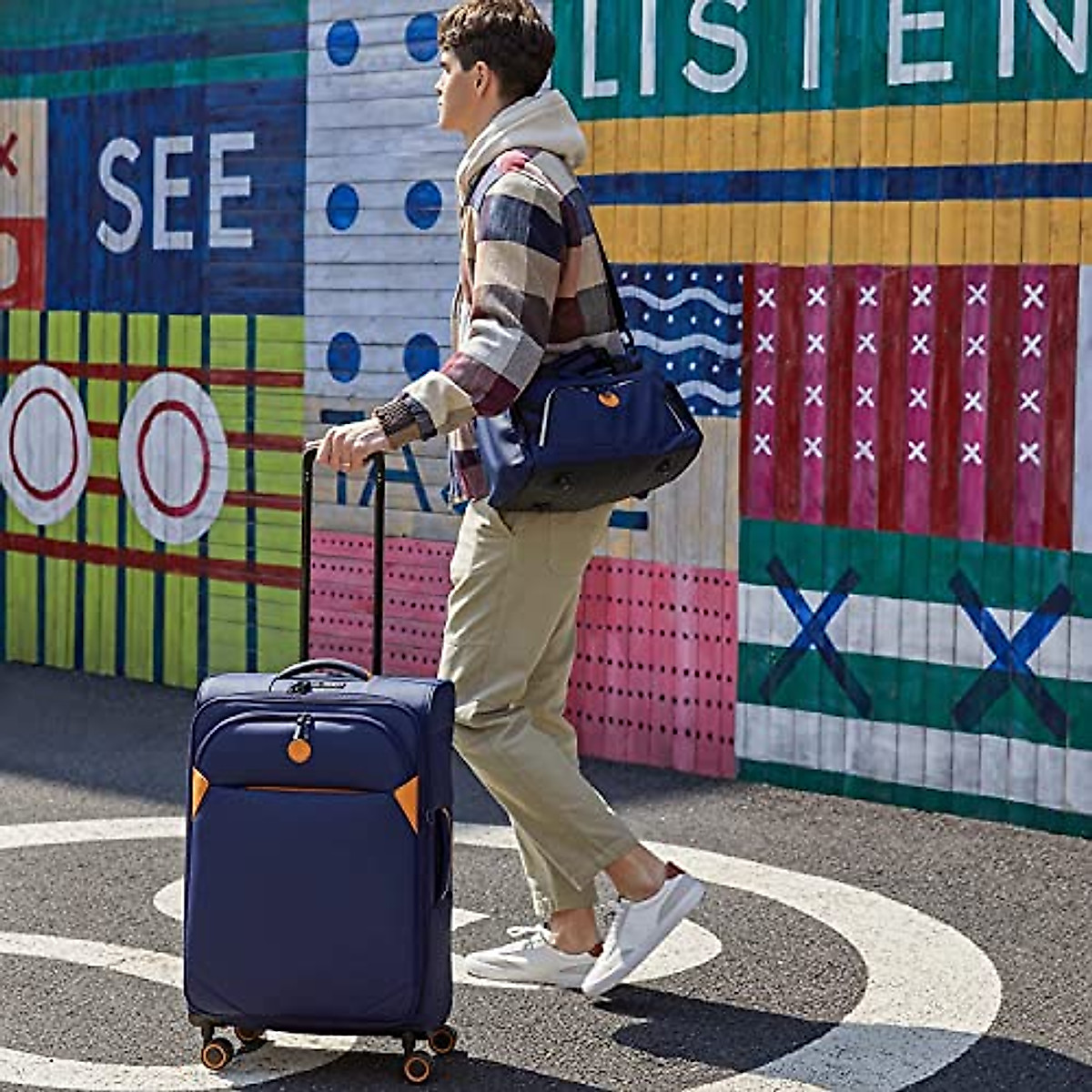 Verage Cambridge Lightweight 2 Piece Luggage Sets,Softside Expandable Spinner Wheel Suitcase,Navy,2-Piece Set(20/24)