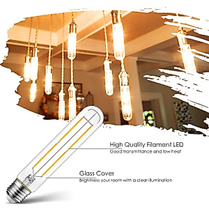 LVWIT T10 Dimmble LED Tubular Bulb 7.7W(60W Equivalent) Vintage Edison LED Filament Lights E26 Medium Base 2700K Warm White, 800LM,Clear Glass Cover,4-Pack