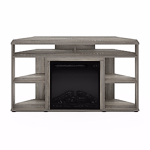 Furinno Jensen Corner TV Stand with Fireplace for TV up to 55 Inches, French Oak Grey