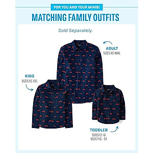 The Children's Place Boys' Long Sleeve Poplin Button Down Shirt, Christmas Truck Print, Medium