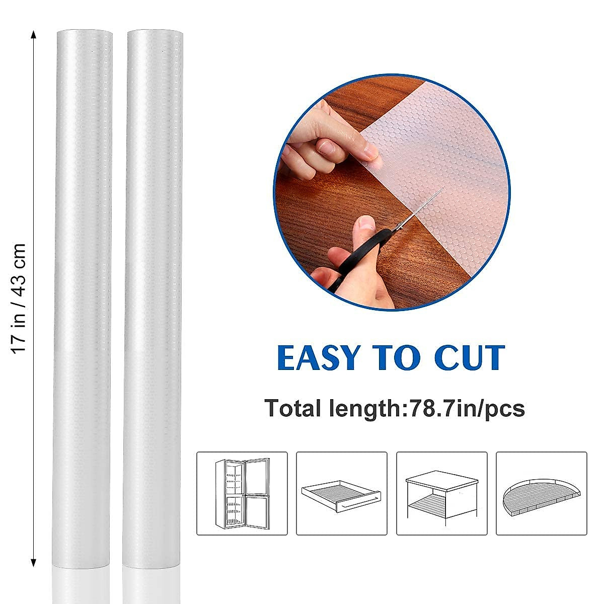 Shelf Liner Kitchen Cabinet Liners: 2 Pack 17 x 79 Inches Non-Adhesive Washable Oil-Proof Non-Slip Drawer Liner for Refrigerator and Shelves Clear Plastic Shelf Paper for Kitchen Cabinets Adhesive