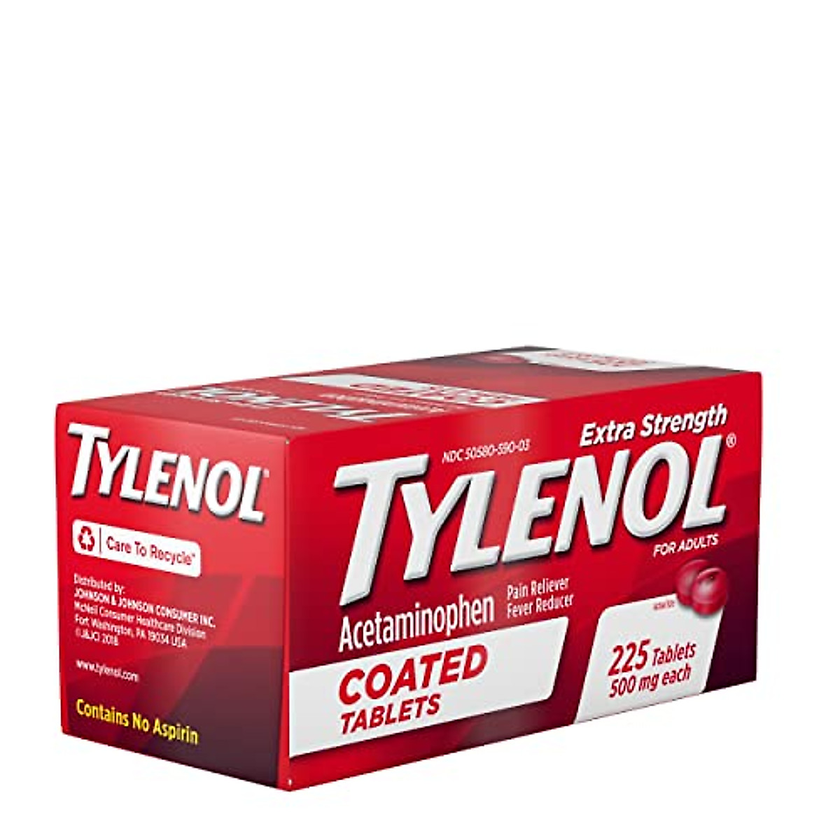 Tylenol Extra Strength Coated Tablets, Acetaminophen Adult Pain Relief & Fever Reducer, 225 ct