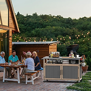 Skyflame Outdoor BBQ Storage Cabinet with Wheels, XL Stainless Steel Tabletop Grill Cart for Food Prep, Portable Kitchen Island Grilling Accessory for Patio, Backyard, Home Party, Bar