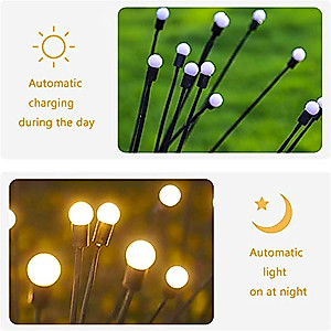Solar Swaying Lights，8 Head Two Mode Firefly Solar Garden Lights，Garden Fairy Lights Outdoor Waterproof，Solar Decorative Outdoor Patio Trail Garden Lawn Courtyard (Two-Piece Set Warm White)