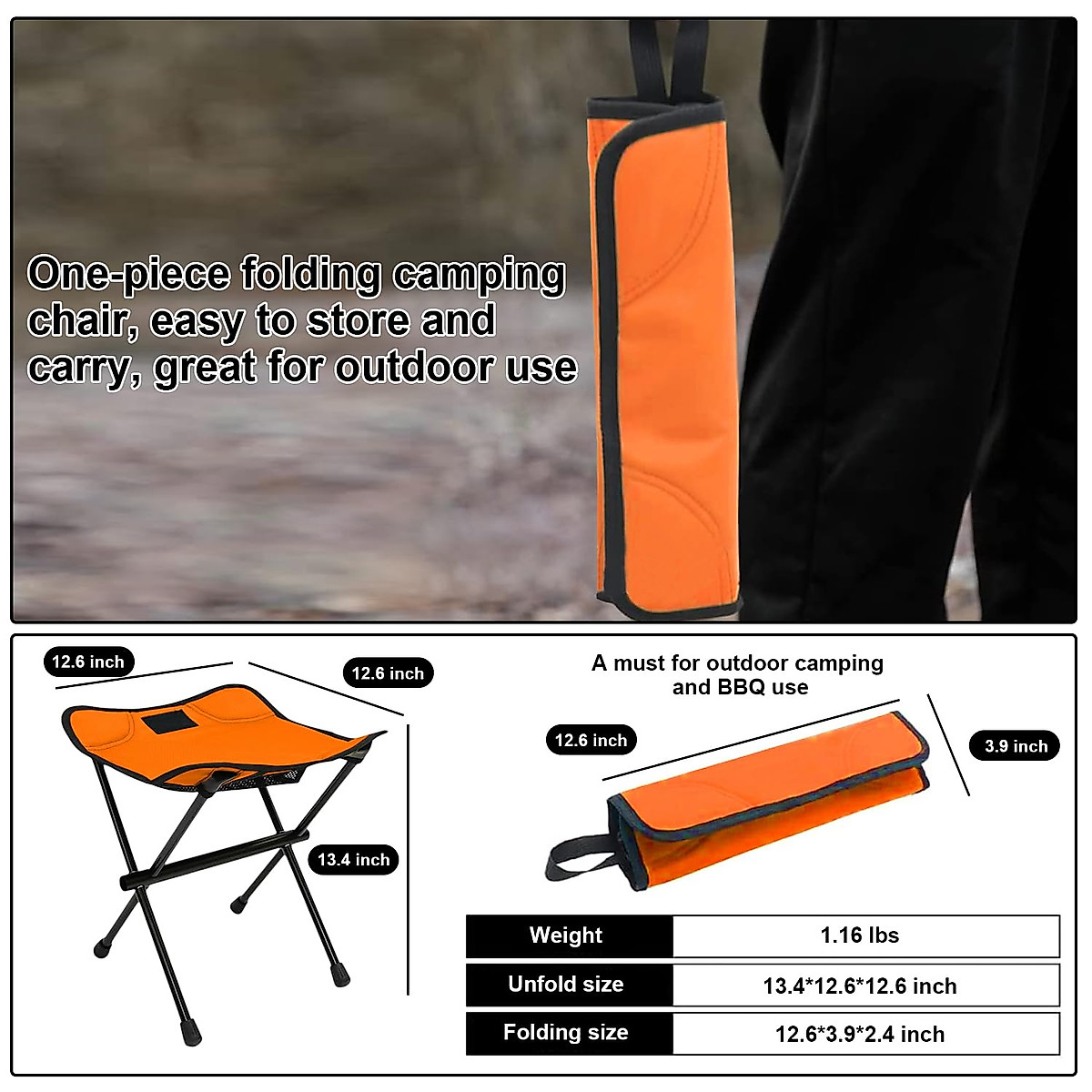 HADUKI Camping Chair Foot Stool,Folding Lightweight Stool Portable Collapsible Camping Stool Retractable Chairs with Carry Bag 220LBS Camping Stools for Indoor Or Camping Fishing Hiking BBQ(Orange)