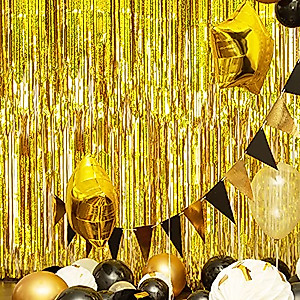 LOLStar 3 Pack Gold Photo Booth Props,3.2 X 8.2 ft Laser Rain Gold Foil Fringe Curtains,Photo Booth Backdrop Streamer Backdrop for Birthday,Wedding,Engagement,Anniversary Party Decorations