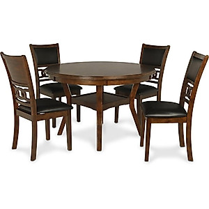 New Classic Furniture Gia 5-Piece Round Dining Set with 1 Dining Table and 4 Chairs, 47-Inch, Brown