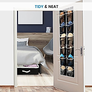 ZOBER Over the Door Shoe Organizer - 12 Mesh Pockets, Space Saving Hanging Shoe Holder for Maximizing Shoe Storage, Accessories, Toiletries, Etc. No Assembly Required, Organizer for Shoes 57½” x 12”