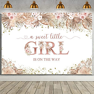 AIBIIN Boho Baby Shower Backdrop Pink Pampas Grass Baby Girl Shower Decoration Backdrop Banner Boho A Sweet Baby Girl is On The Way Backdrop Background for Cake Table Supplies Vinyl 7x5ft