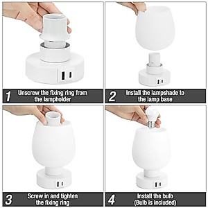 Kakanuo Bedside Table Lamp with Glass Shade, Touch Control, Dual USB A+C Charging Ports, Nightstand Lamp, 3-Way Dimmable, Bulb Included