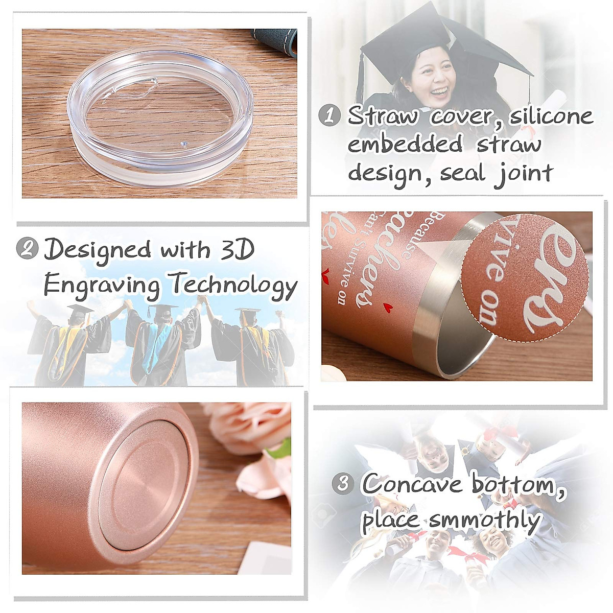 Patelai 4 Pcs Teacher Appreciation Gift Back to School Gift Personalized Thank You Teacher Coffee Mug Birthday Christmas Gifts for Women Men, 12 oz Wine Tumbler with Straws and Brushes (Rose Gold)