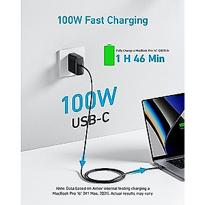 Mac Book Pro Charger, 100W USB C Charger, Anker Compact and Foldable Fast Charger for MacBook Pro, MacBook Air, Samsung Galaxy, iPad Pro, and All USB C Devices, 5 ft USB C to USB C Cable Included