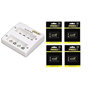 Powerex MH-C490F Stealth Two-Hour Compact 4-Bank NiMH Battery Charger Bundle with Four 9.6V Batteries