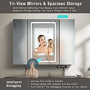 GETPRO Medicine Cabinets 40 x30 inch LED Lighted Medicine Cabinet Mirror for Bathroom Black Aluminum Surface Mount Anti-fogger Function 3 Color Temperature Adjustable Brightness