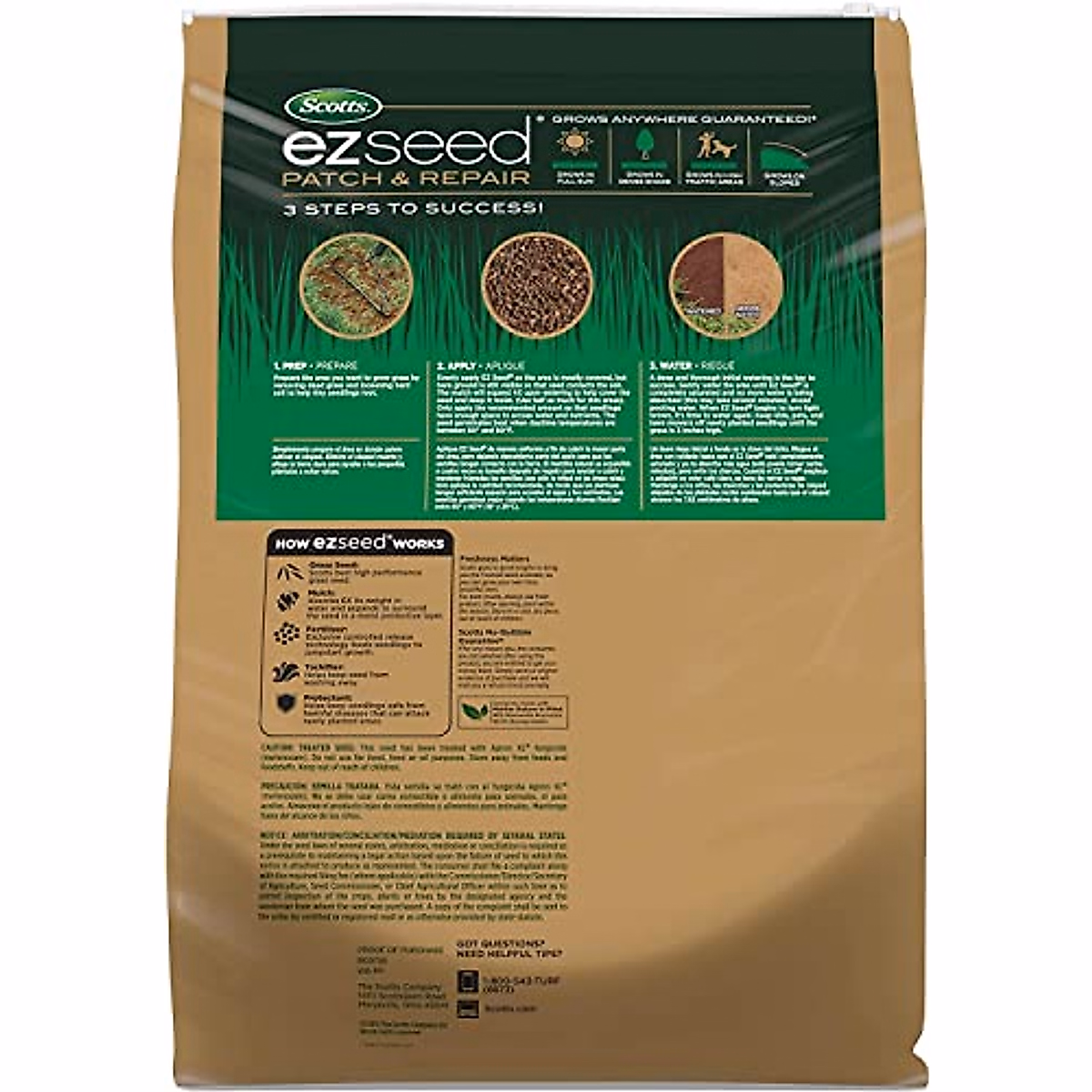 Scotts EZ Seed Patch and Repair Sun and Shade - 25 LB, Combination Mulch, Seed, and Fertilizer, Repairs Bare Spots, Includes Tackifier to Reduce Seed Wash-Away, Seeds up to 556 sq. ft.