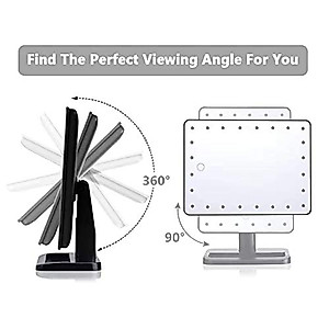 Waneway 12-Inch Screen Makeup Mirror with 24 LED Lights, Lighted Vanity Dressing Table Mirror with Touch Dimmable Memory Function and 10x Magnification Spot Mirror, Black (Battery Not Included)