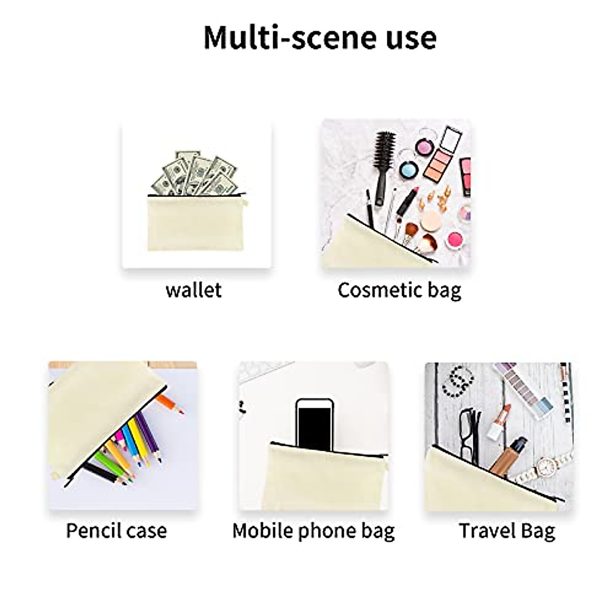 EVNEED Blank Craft DIY Canvas Bags ,8 x 5 Inch Canvas Cosmetic Bag with 10Pcs Wristband Lanyards,10 pcs 8.3x 5inch Heat Transfer Bundle Vinyl Canvas Makeup Bag Travel Pouch Pen Bag