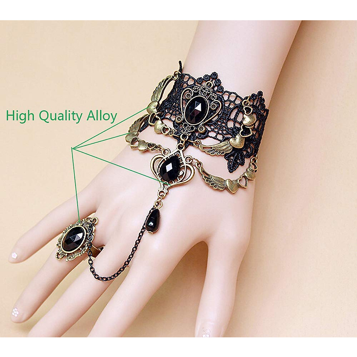 Jurxy Lace Choker Necklace with Bracelet Set Punk Party Gothic Vintage Handmade Retro Victorian Vampire Punk Pendant Necklace Bracelet Wristband for Women Black– Style 2