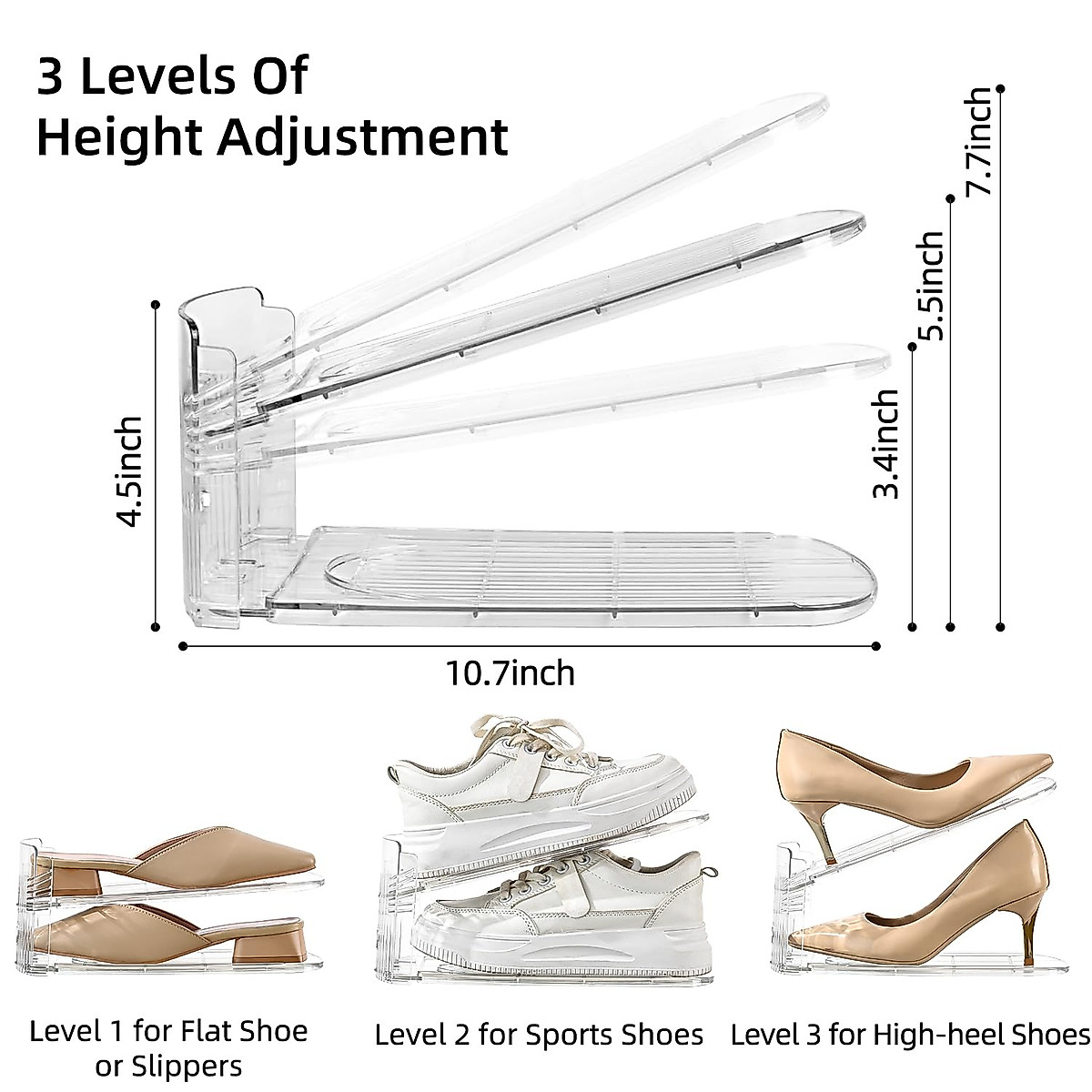 Uni HIMO 12 Pack Shoe Slots Organizer Adjustable Level Shoe Stacker Holder Storage Space Saving Sneakers Display Tray Rack for Closet (Transparent, 12Pack)
