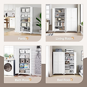 Yizosh Metal Storage Cabinet with 2 Doors and 4 Adjustable Shelves - 61" White Kitchen Pantry Storage Cabinet, 5-Tier Tall Steel Cabinet Locker for Kitchen, Living Room, Dining Room