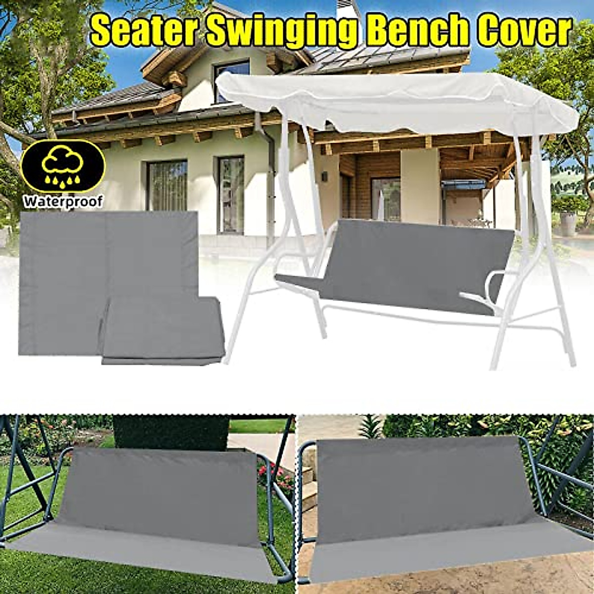 SXRC 2/3 Seat Patio Swing Cover,Chair Bench Replacement Cover for Swing Seat Waterproof Heavy Duty Swing Seat Cover Multi Color