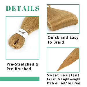 SOKU Pre Stretched Braiding Hair Extensions 24 Inch - 8 Packs Strawberry Honey Blonde Box Braids Synthetic Professional Crochet EZ Braid Neat Yaki Texture Hot Water Setting