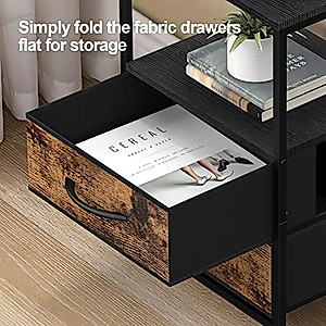DOMYDEVM Black Nightstand with Charging Station Bedroom Night Stand Bedside Table with USB Ports and Outlets Small Side End Table with 2 Fabric Storage Drawers for Living Room Dorm