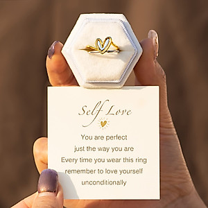 Story Jewellery Gold Silver Plated Sterling Silver Heart Layered Ring Set for Women, Dainty Self Love Layered Heart Stackable Rings for Women, Gemstone, No Gemstone