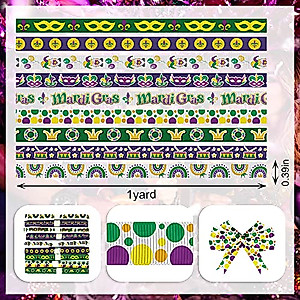 ALIBBON 9 Rolls 27 Yards 3/8" Mardi Gras Ribbon Yellow Purple Green Ribbons for Mardi Gras Decor, Grosgrain Ribbon for Mardi Gras Parade Carnival Gift Wrapping Bows Crafting Supplies