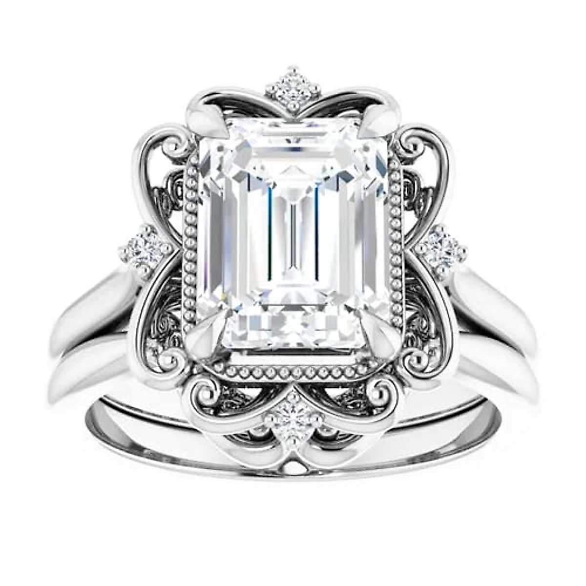 2 CT Emerald Cut VVS1 Colorless Moissanite Engagement Ring Set, Wedding/Bridal Ring Set, Sterling Silver Vintage Antique Anniversary Promise Ring Set Gift for Her (8.5)