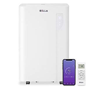 DELLA 14,000 BTU Portable Air Conditioner with Heat Pump Smart WiFi Enabled, Electric Auto Swing Fan Dehumidifier AC Unit with Remote Control Window Kit, Cools Up To 650 Sq. Ft.
