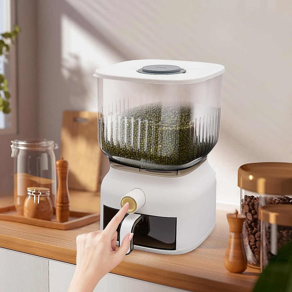 LUGBING Rice Dispenser 22 Lbs,Large Grain Storage Container with Rice Cup Food Dispenser Kitchen Organizer for Rice,Beans,Grains,Cereal Dry Food Storage,Rice Containers