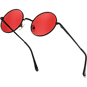 EYLRIM Red Lens Circle Glasses Small Round Polarized Sunglasses for Women Men Retro Hippie Style Circle Sun Glasses(Black/Clear Red)