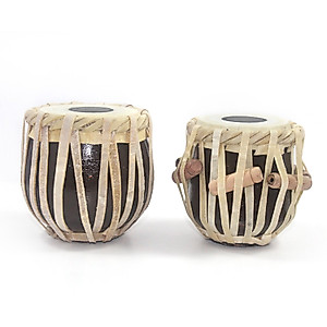 India Meets India Handmade Miniature Musical Instrument Set - Clarinet 8.5" and Tabla Drum 4" [Mango Wood - BROWN & YELLOW] - Decorative Tabla Set - Best Gift Made By Awarded Indian Artisan