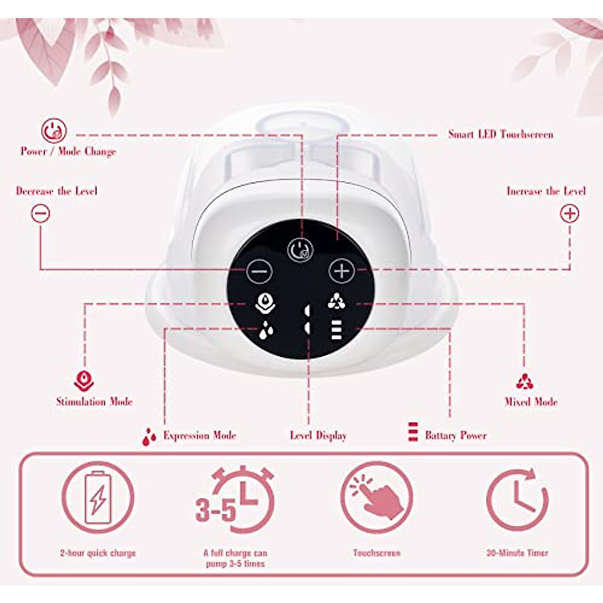 Hands Free Breast Pump, Double Electric Wearable Breast Pump, 3 Modes & 9 Levels Portable Breast Pump, LED Display, 19/22/25 mm Flanges, Breastfeeding Pump with Pumping Bag and Ice Pack