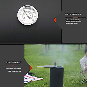 RJMOLU Outdoor 2-in-1 BBQ Grill - Charcoal Barbecue Grill with Offset Smoker, Meat Smoker w/Temperature Gauge for Home, Backyard, Garden, Terrace, Camping,A