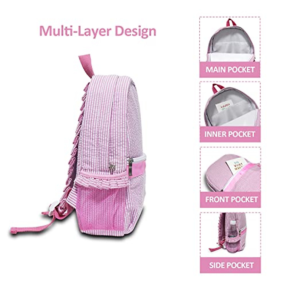 Gabigaba Toddler Backpack for Girls Seersucker Pleated Flower Edge Kids Lightweight Backpack Pink Mini Preschool Backpack (PINK)