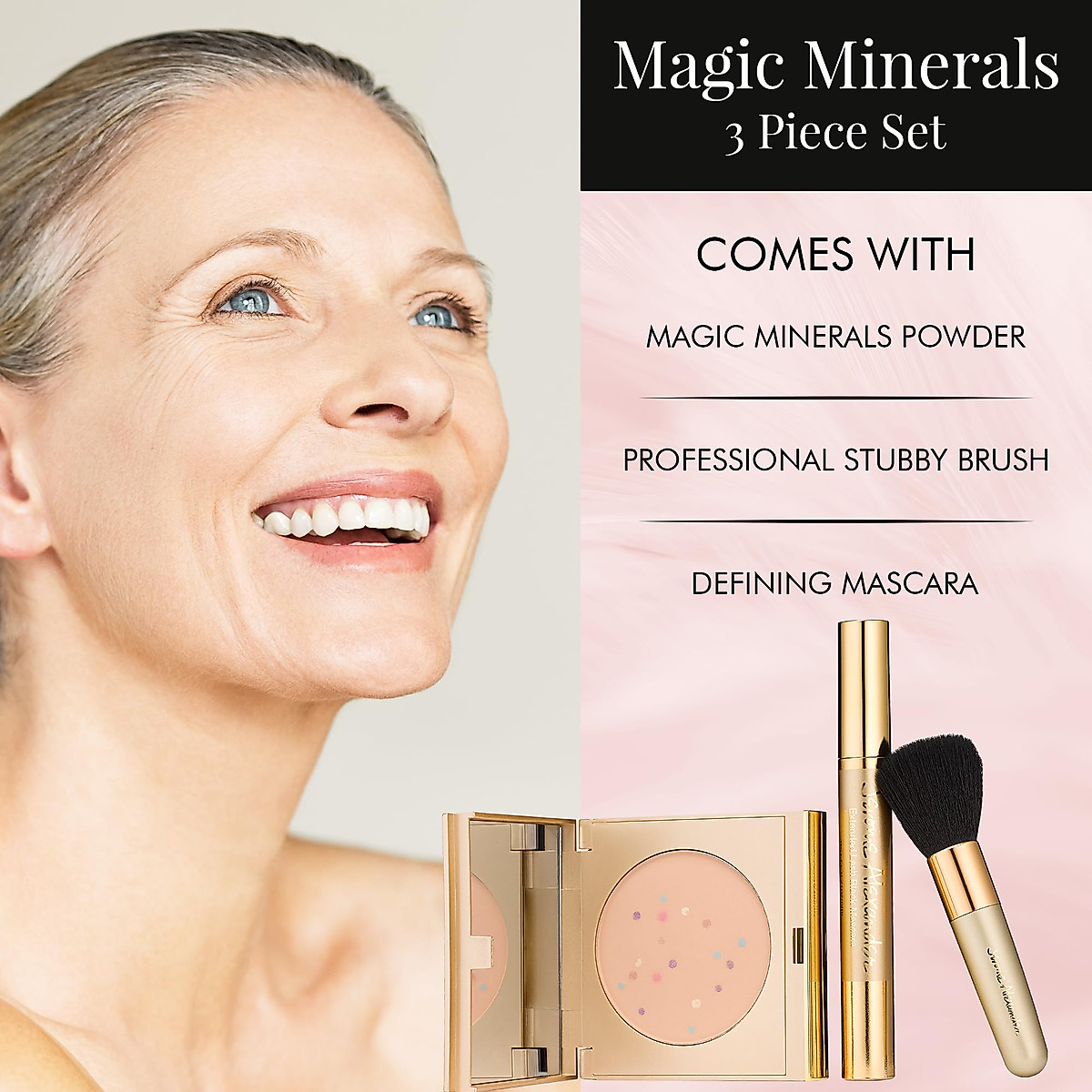 MagicMinerals by Jerome Alexander, Mineral Powder Foundation Set with Mirror Compact, Lash Extending Mascara, Professional Stubby Brush & Blending Sponge (Light)