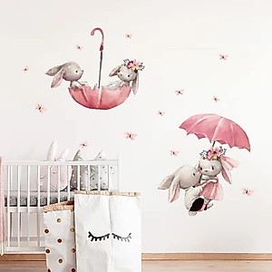 Bunny Wall Stickers Rabbit Wall Decals Peel and Stick for Kid's Girl's Room Playroom Decoration (Two Pairs of Bunnies)