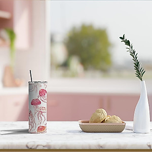 Medpol Minimalism jellyfish print cups tumbler with lid and straw 20 oz insulated tumbler，Colorful jellyfish cute sippy cups stainless insulated travel coffee mugs for women