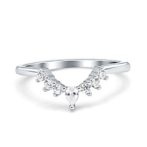 Blue Apple Co. Simulated Cubic Zirconia Size-6 Curved Art Deco Eternity Stackable Wedding Band Engagement Bridal Ring Round CZ 925 Sterling Silver