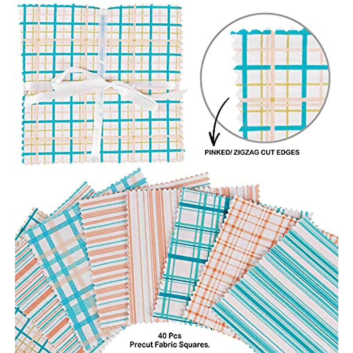 Soimoi Check Print Precut 5-inch Cotton Fabric Quilting Squares Charm Pack DIY Patchwork Sewing Craft- Turquoise Blue