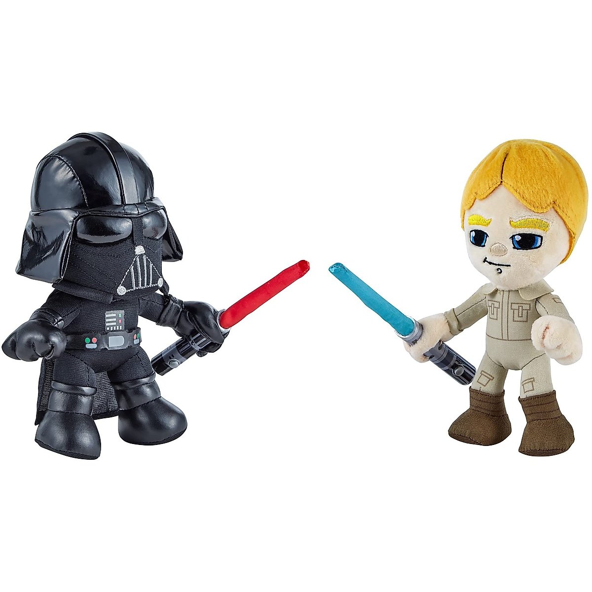 Mattel Star Wars Plush 6-inch Figure 2-Pack, Luke Skywalker vs Darth Vader, Lightsaber Duel Set of 2 Soft Dolls with Light-up Weapons
