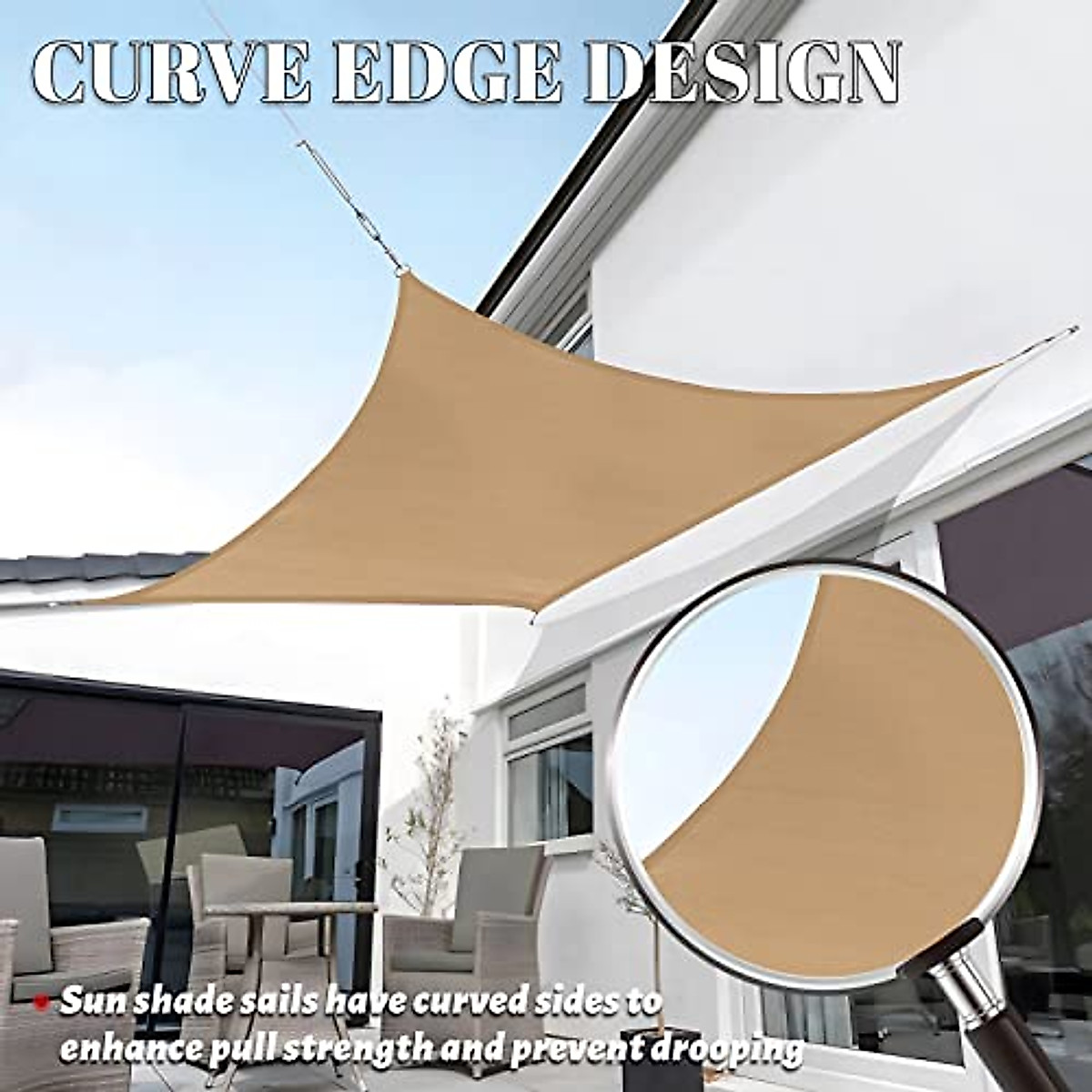 SUNLAX Sun Shade Sail, 8'x10' Sand Rectangle Canopy Shades for Outdoor Patio Pergola Cover Sunshade Sails UV Blocking Canovas Covers