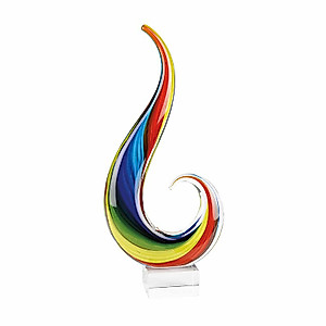 Badash Rainbow Note Murano-Style Glass Sculpture - Home Decor Glass Art - 16" Tall Mouth-Blown Glass Decor on Crystal Base - Contemporary Home Decor Accent Piece