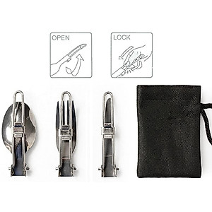 Folding Spoon Fork Knife Set Portable 3 in 1 Folding Dinner Flatware Utensils Stainless Steel Perfect for Camping Picnic Travel Hiking Backpacking