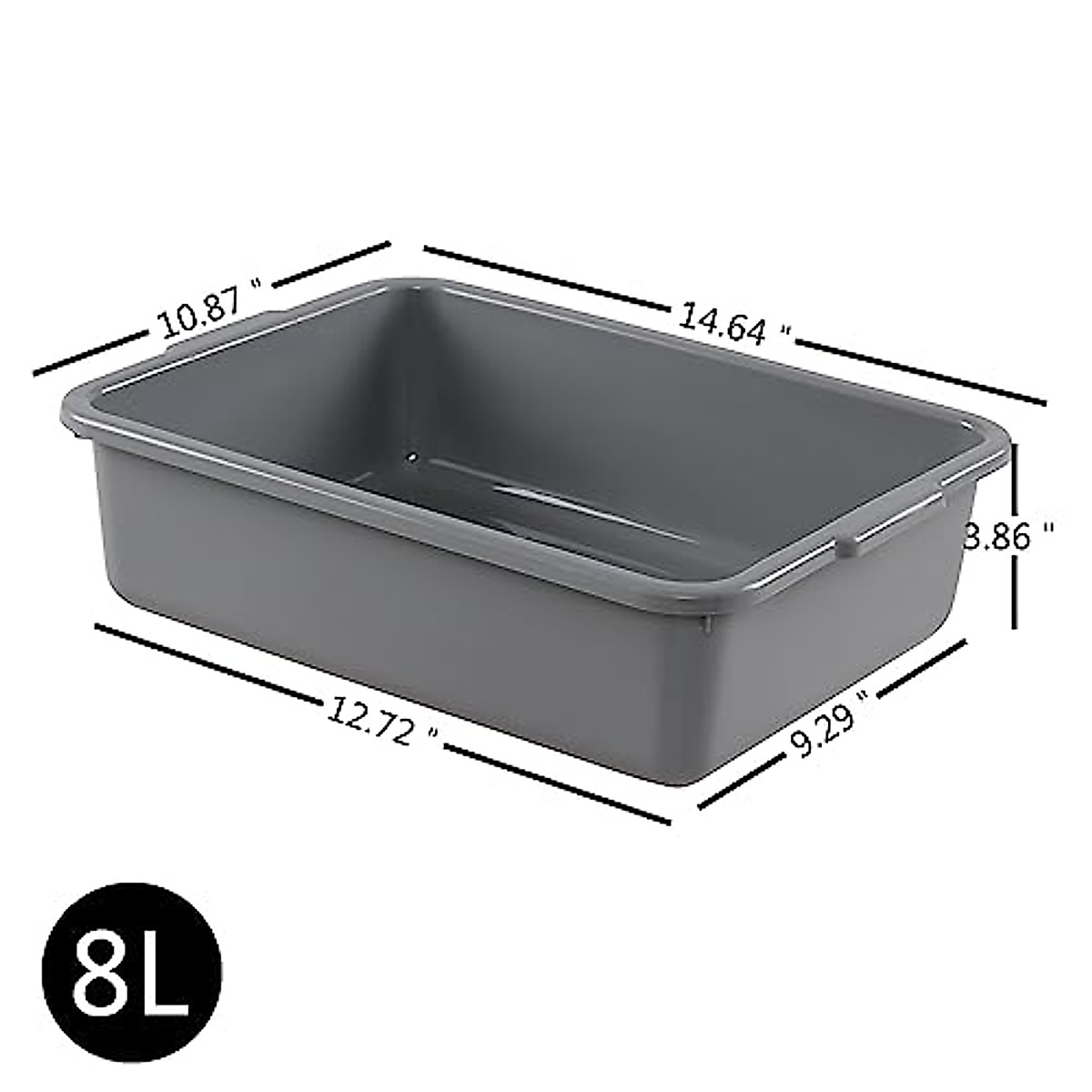 Farmoon 5 Pack Food Service Bus Tub, 8 L Small Commercial Bus Tub Box, Grey Wash Basin
