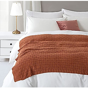 RUDONG M Brown Cotton Cable Knit Throw Blanket, Cozy Warm Knitted Couch Cover Blankets, 60 x 80 Inch