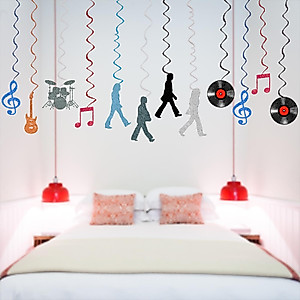 Rock and Roll Party Decorations 60s Retro Rock Music Party Streamers Hanging Swirls Decor 24Pcs Party Ceiling Decor Banner Supplies Event Birthday Party Decor
